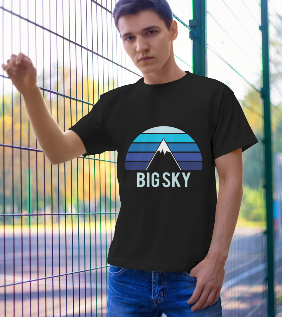 Big Sky Montana Mountain Ski Blue Stripes T-Shirt