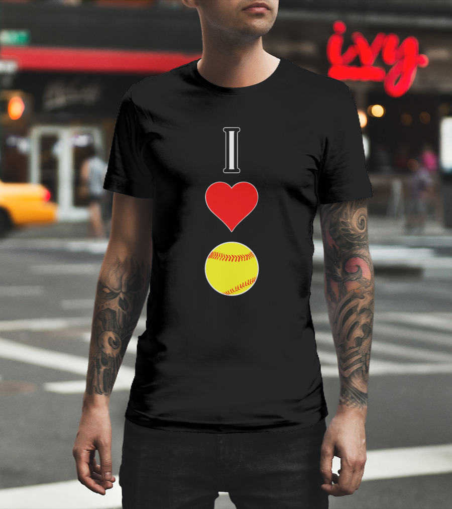 I Love Softball Player Vertical Heart Softball T-Shirt