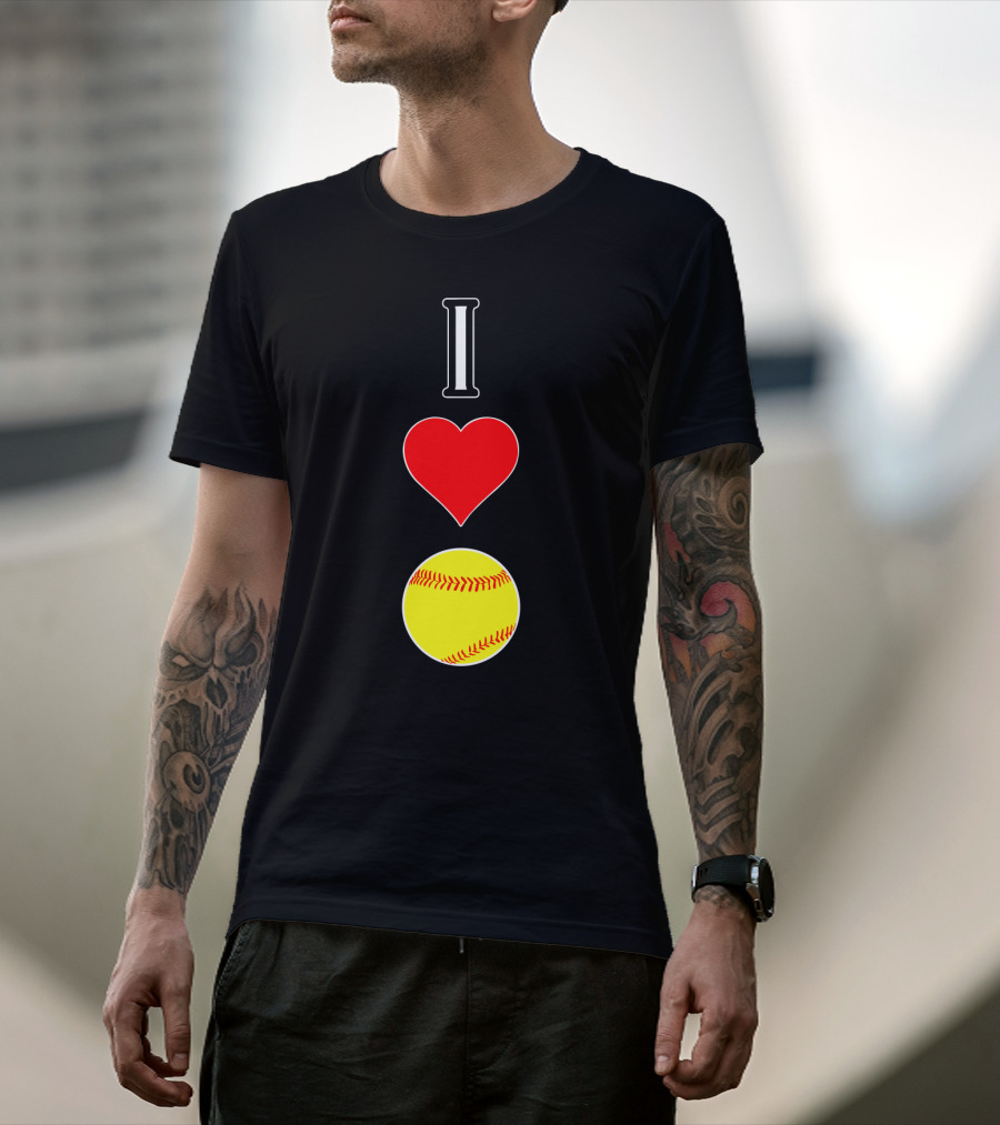 I Love Softball Player Vertical Heart Softball T-Shirt