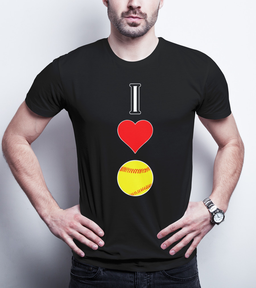 I Love Softball Player Vertical Heart Softball T-Shirt