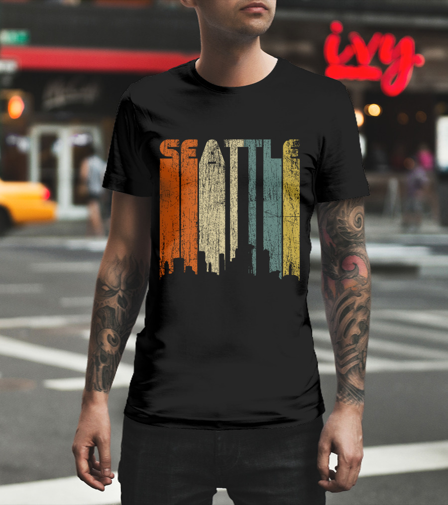 Seattle Vintage City Skyline Retro 70s T-Shirt