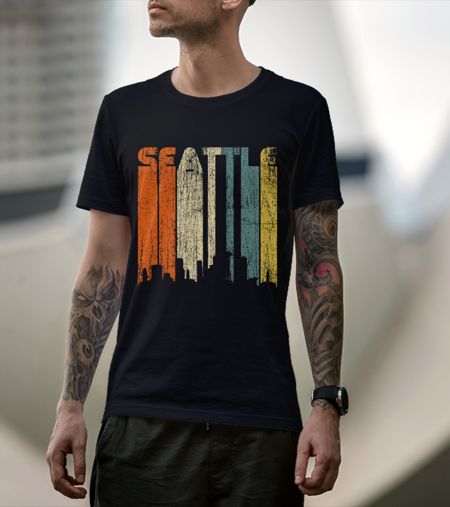 Seattle Vintage City Skyline Retro 70s T-Shirt