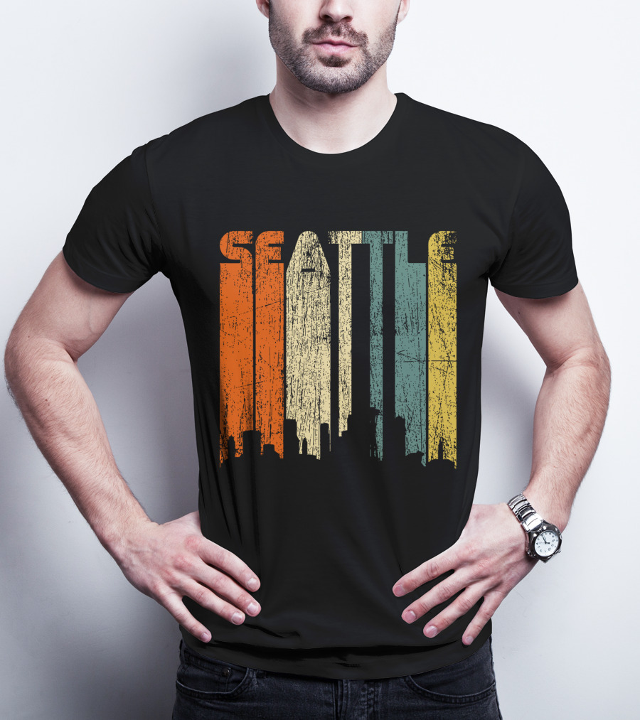 Seattle Vintage City Skyline Retro 70s T-Shirt