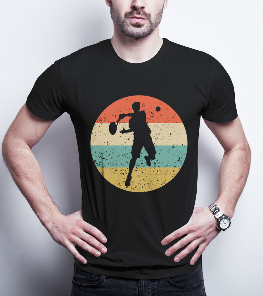 Vintage Retro Tennis Player Silhouette In Distressed Circle T-Shirt