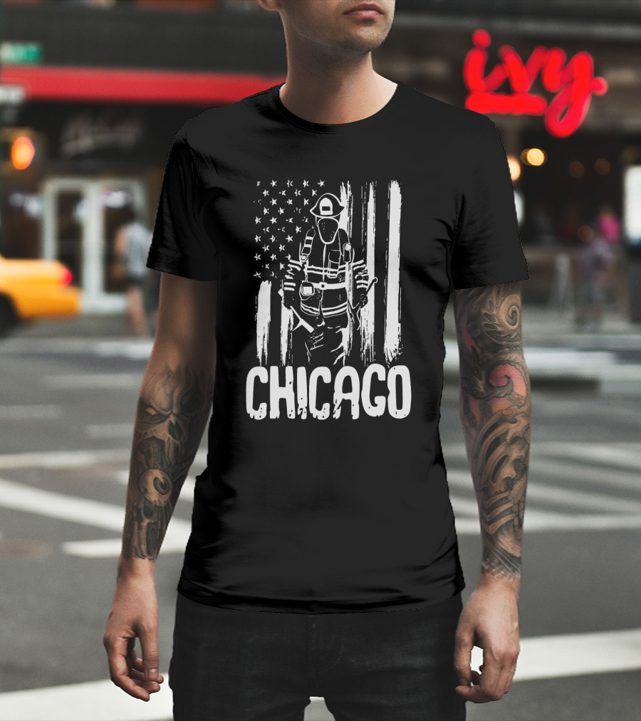 Chicago Firefighter American Flag CFD Fireman T-Shirt