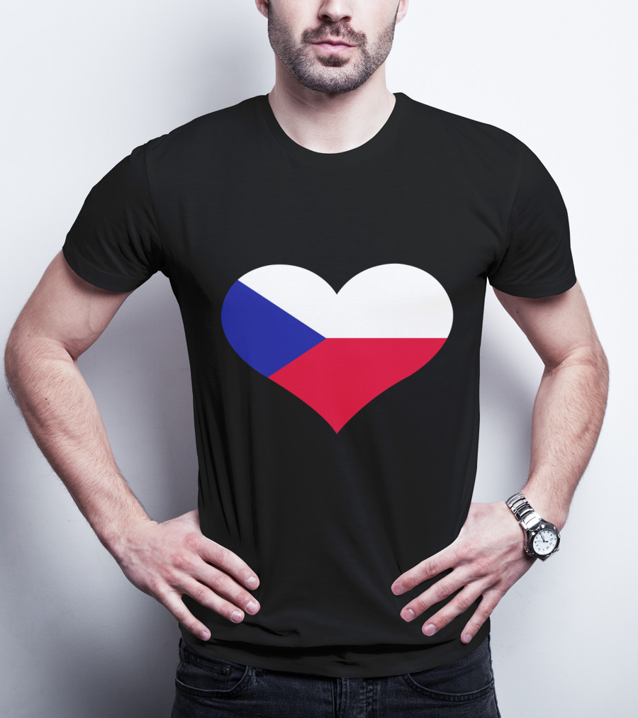 Czech Republic Flag Heart Shape T-Shirt