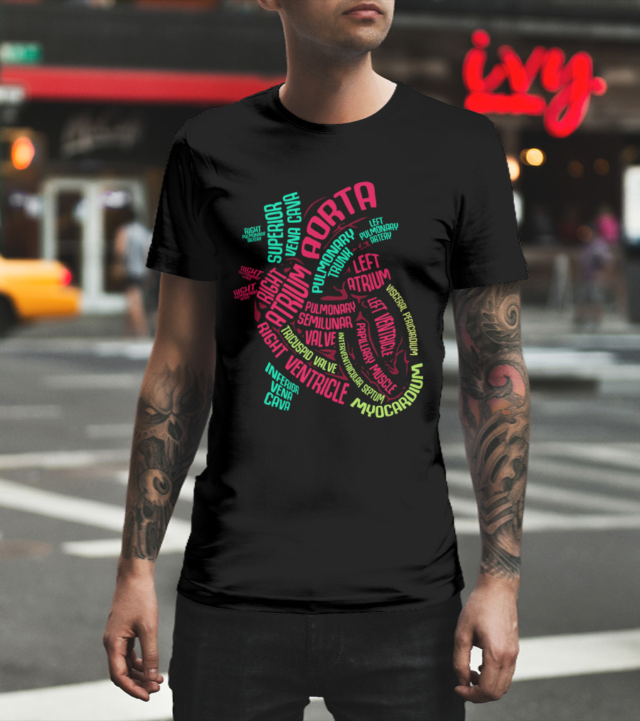 Heart Anatomy Aorta Ventricle Atrium Myocardium Pulmonary Cardiac Nurse T-Shirt