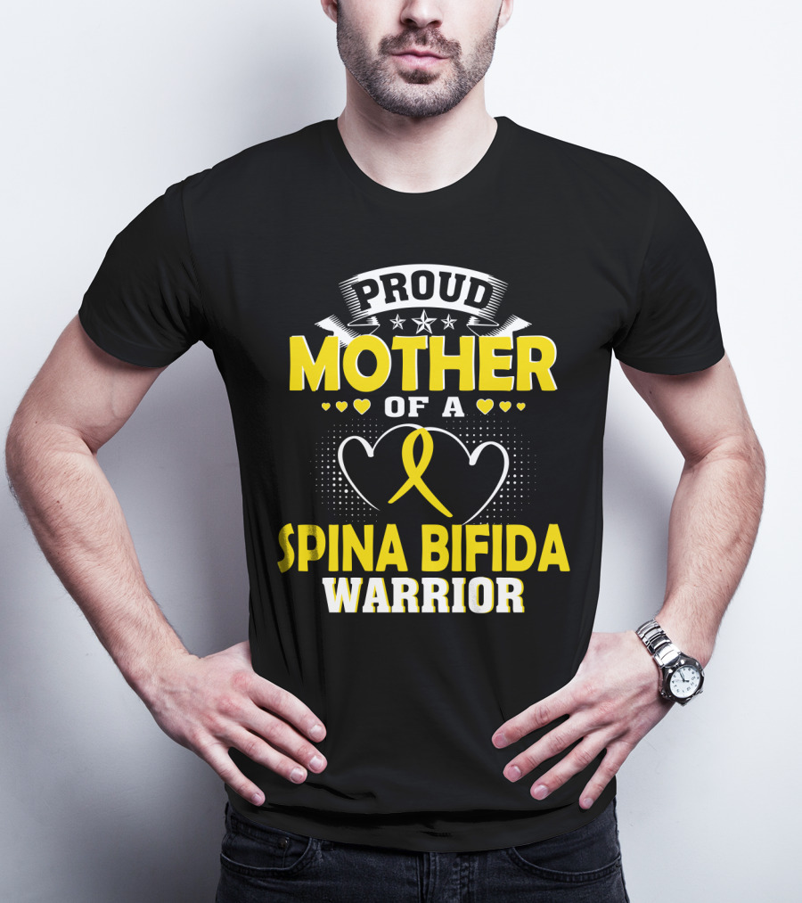 Proud Mother Of A Spina Bifida Warrior Yellow Ribbon Hearts Stars T-Shirt