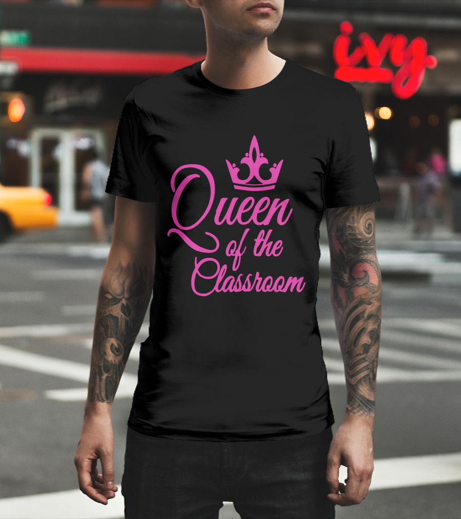 Queen Of The Classroom Pink Crown Motif T-Shirt
