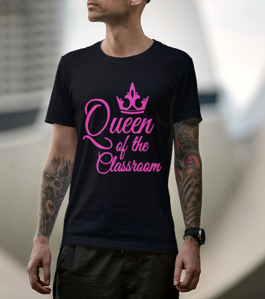 Queen Of The Classroom Pink Crown Motif T-Shirt
