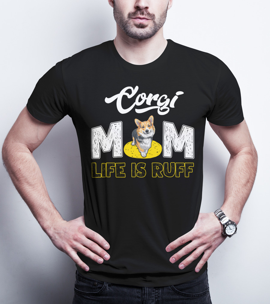 Corgi Mom Life Is Ruff Corgi On Yellow Rug T-Shirt