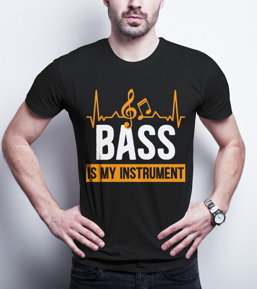 BASS Is My Instrument With Musical Notes And Heartbeat Line T-Shirt
