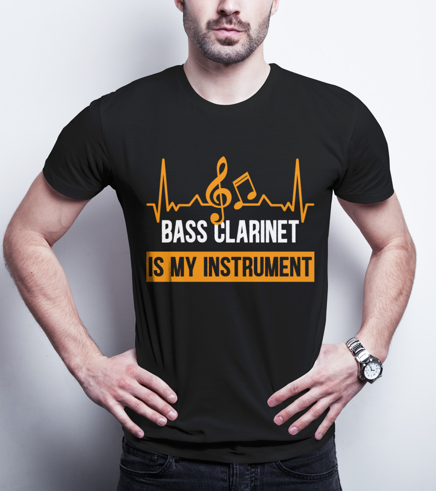Bass Clarinet Is My Instrument With Musical Symbols And Heartbeat Lines T-Shirt