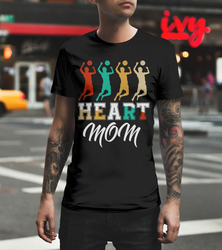 Volleyball Heart Mom Retro Silhouette Players T-Shirt