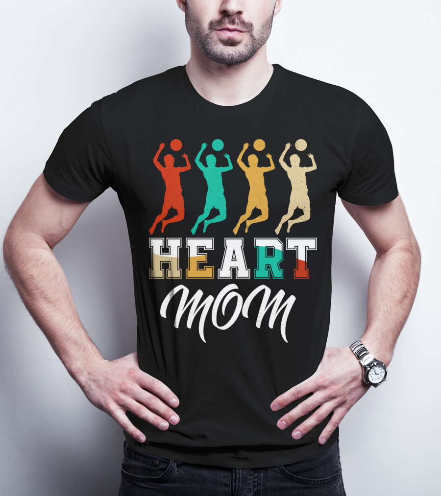 Volleyball Heart Mom Retro Silhouette Players T-Shirt