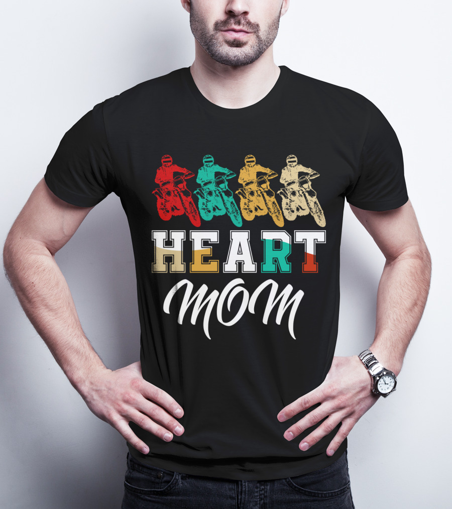 Heart Mom Dirt Bike Racing T-Shirt
