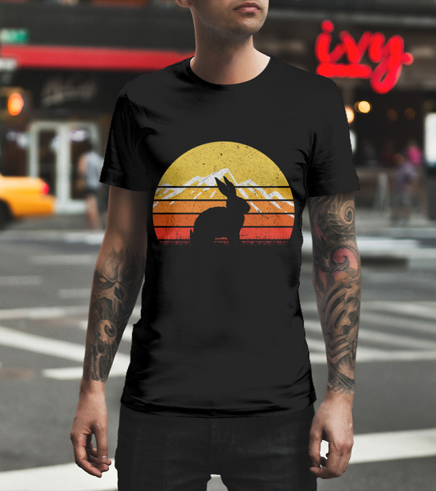 Retro Sunset Vintage Rabbit Silhouette With Mountains T-Shirt