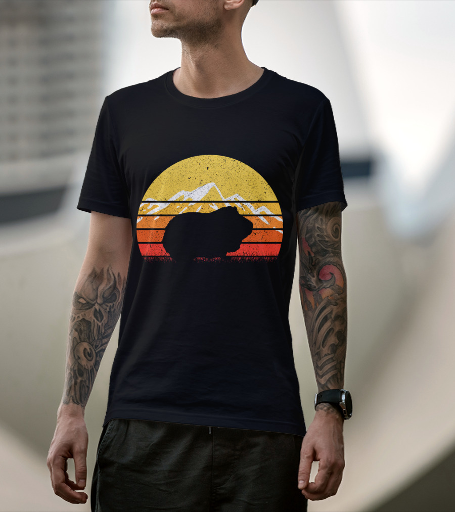Retro Vintage Guinea Pig Silhouette With Mountain Sunset T-Shirt