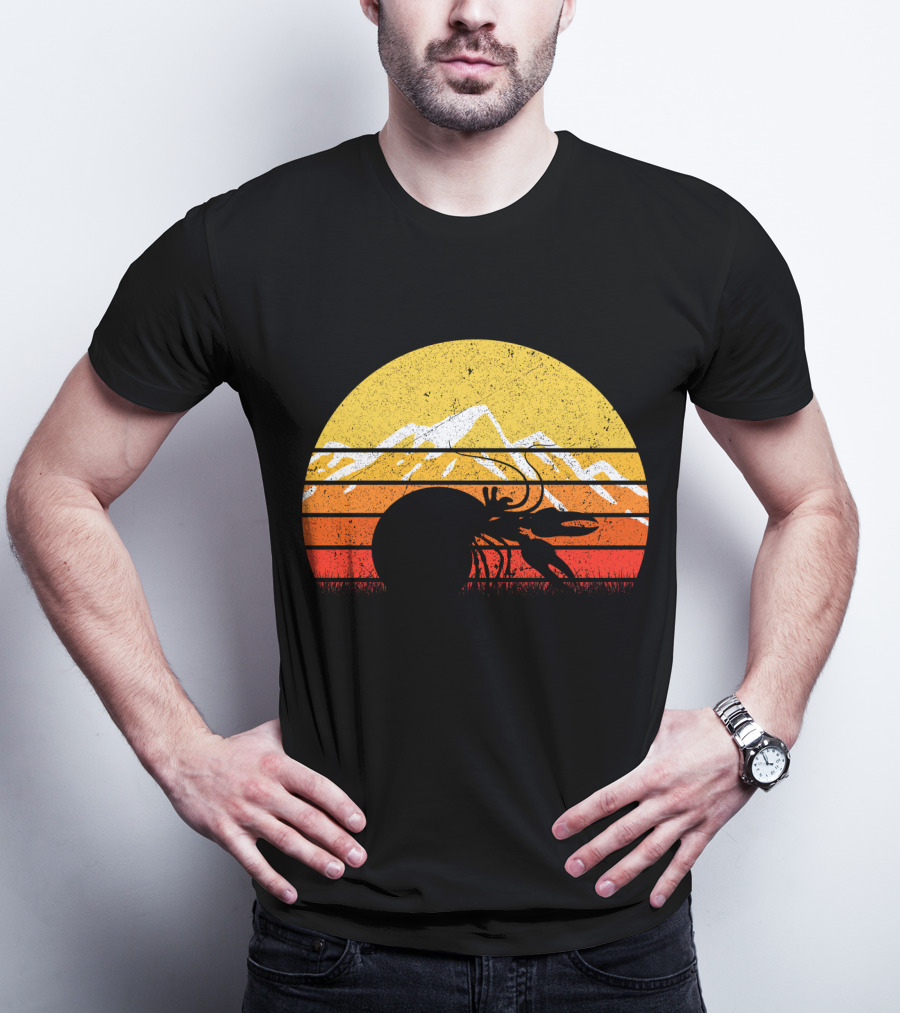 Retro Vintage Hermit Crab Sunset Silhouette Mountains T-Shirt