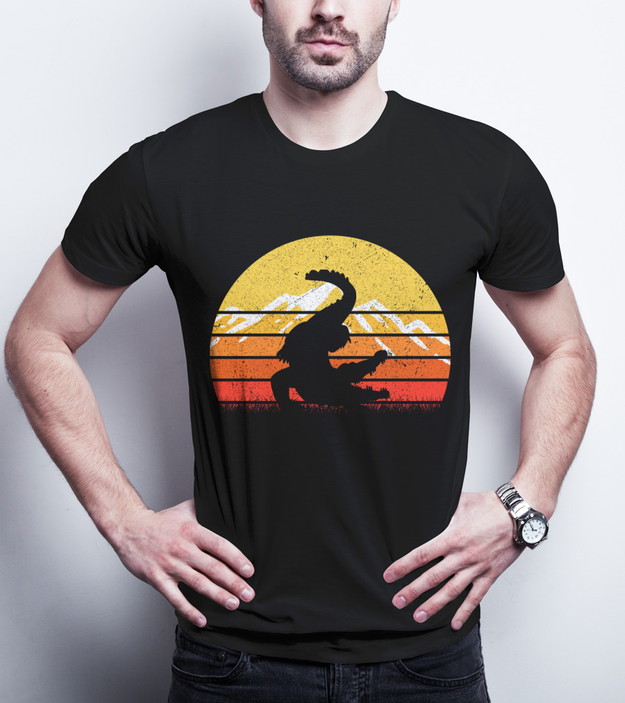 Retro Vintage Alligator Sunset Mountain T-Shirt