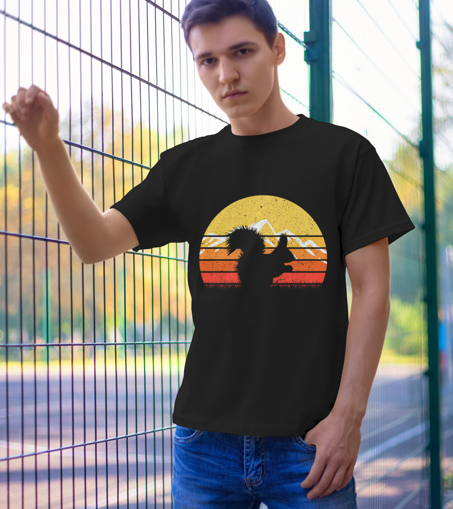 Retro Vintage Squirrel Sunset Silhouette With Mountains T-Shirt