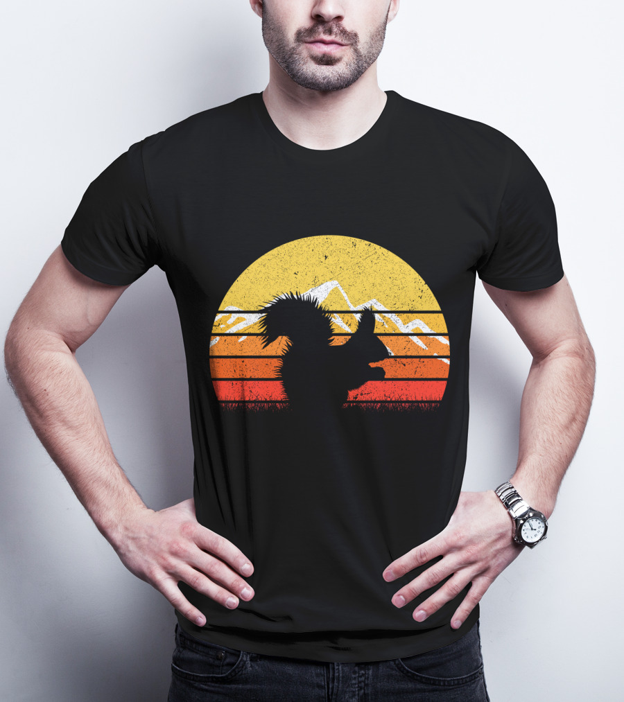 Retro Vintage Squirrel Sunset Silhouette With Mountains T-Shirt
