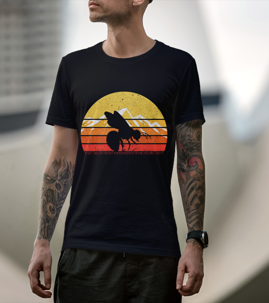 Retro Vintage Bee Sunburst With Mountain T-Shirt