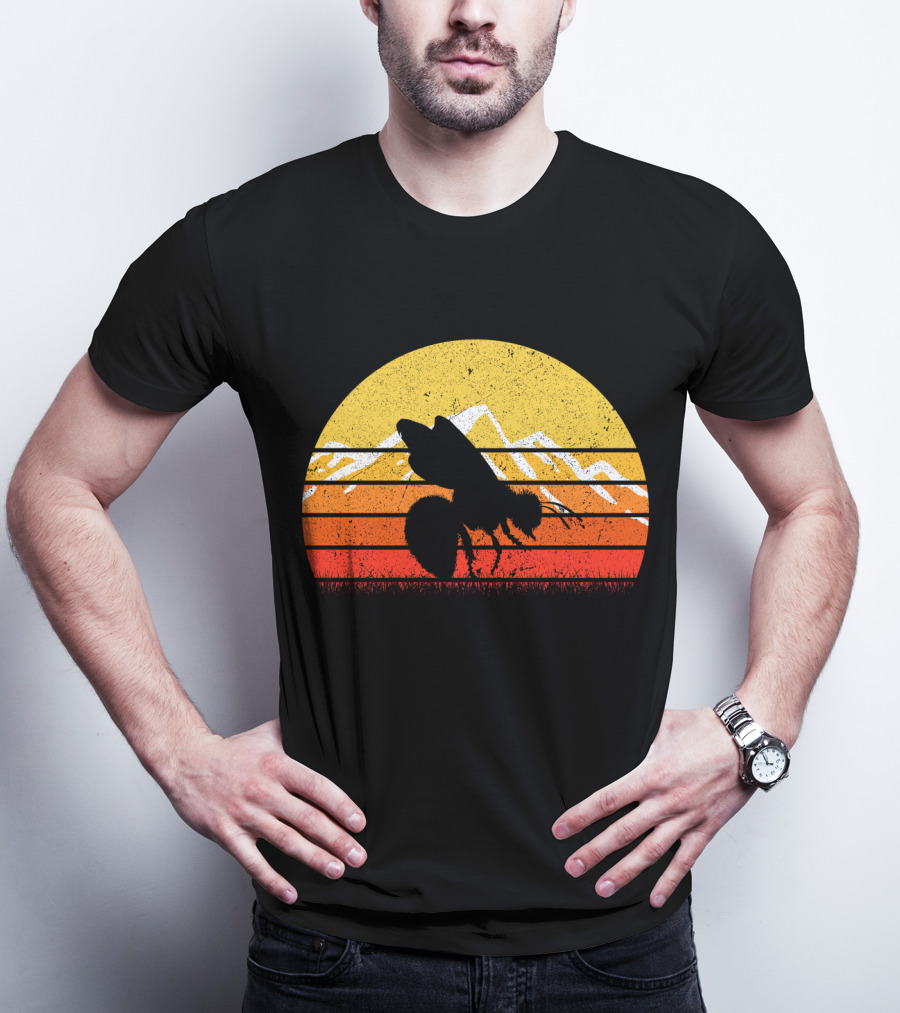 Retro Vintage Bee Sunburst With Mountain T-Shirt
