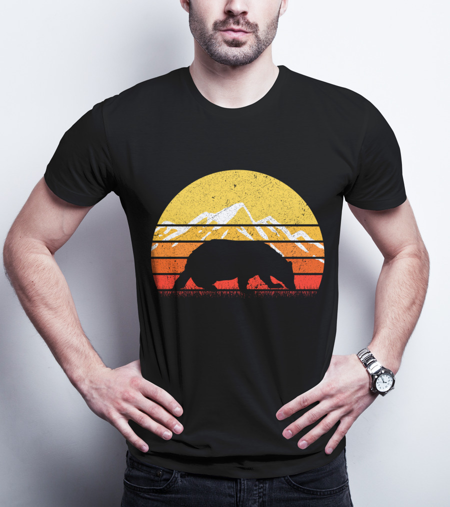 Retro Sunset Mountain Badger T-Shirt