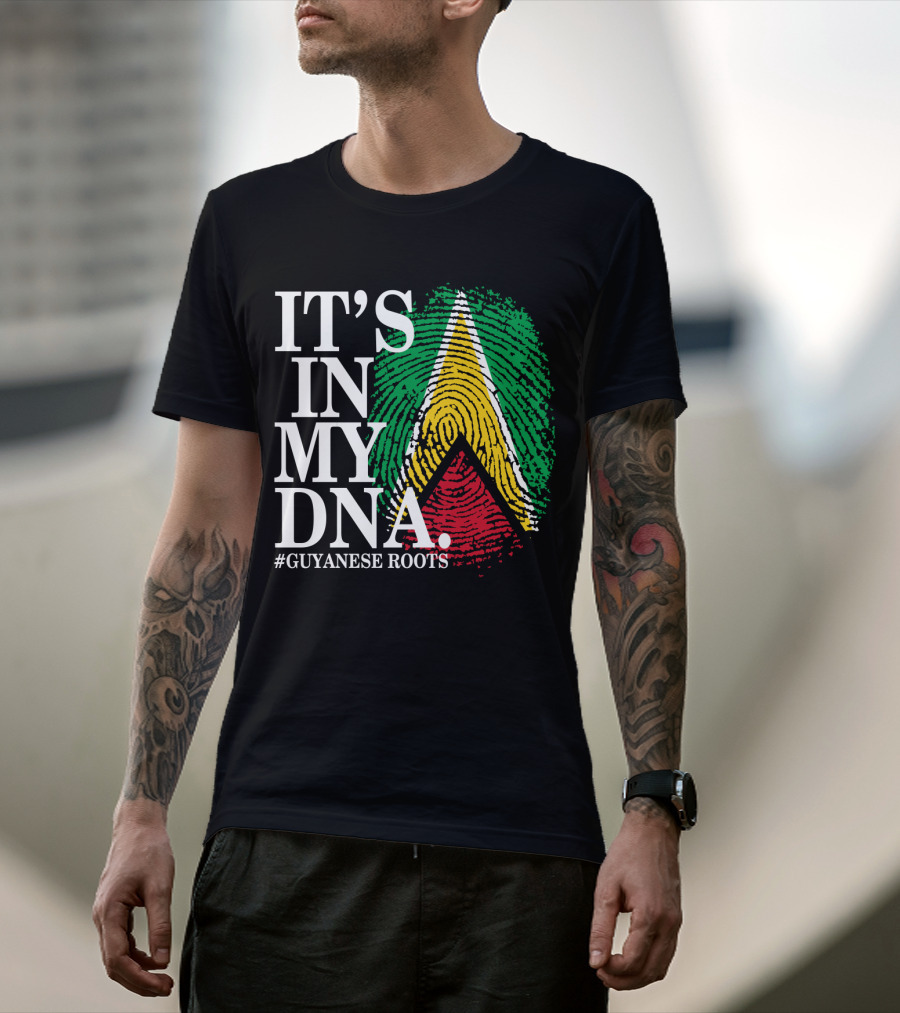 IT'S IN MY DNA Guyanese Roots Guyana Flag Fingerprint T-Shirt