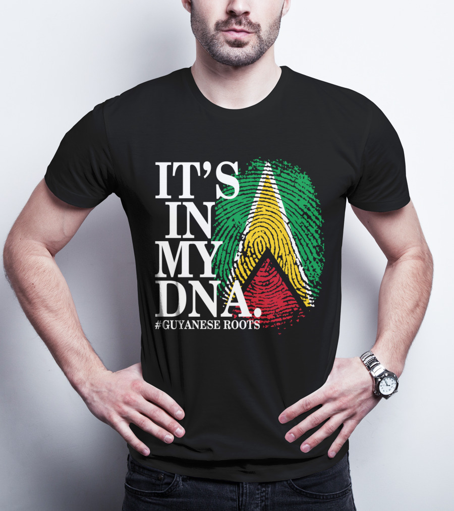 IT'S IN MY DNA Guyanese Roots Guyana Flag Fingerprint T-Shirt