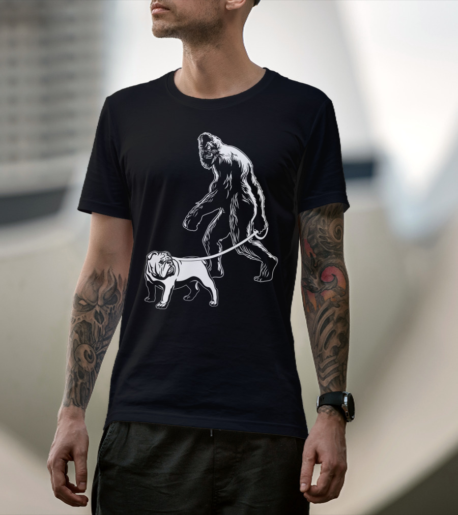 Bigfoot Walking Bulldog T-Shirt