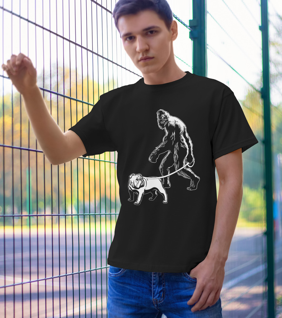 Bigfoot Walking Bulldog T-Shirt
