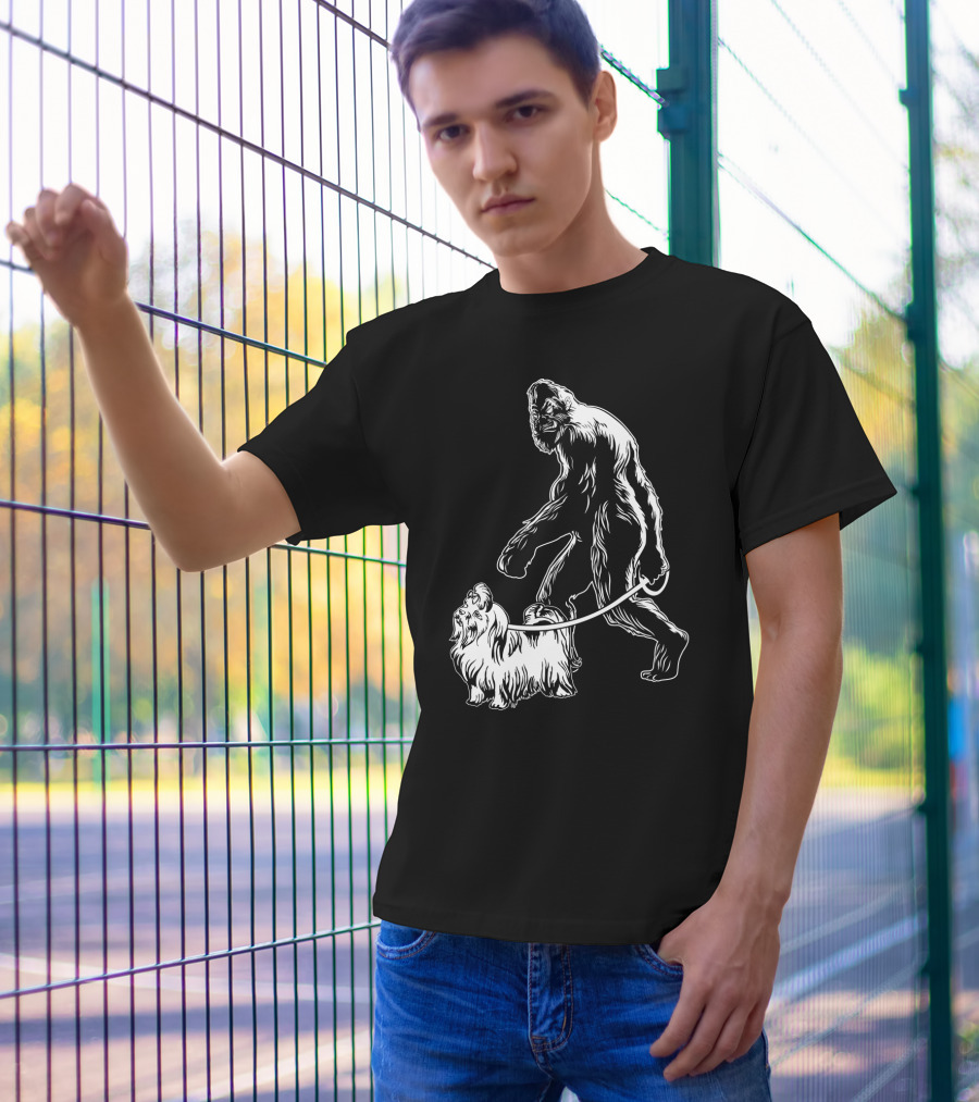 Bigfoot Walking Maltese Dog T-Shirt