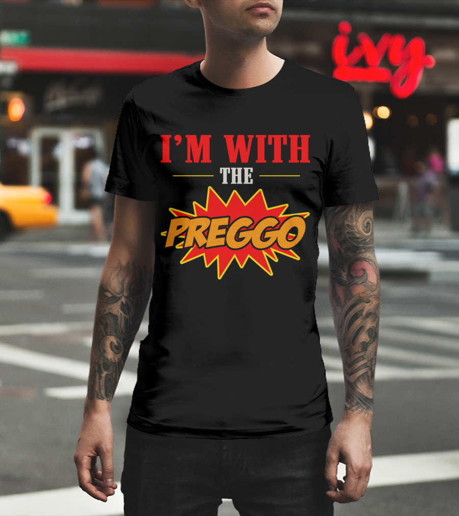 I'm With The Preggo Comic Style Burst T-Shirt