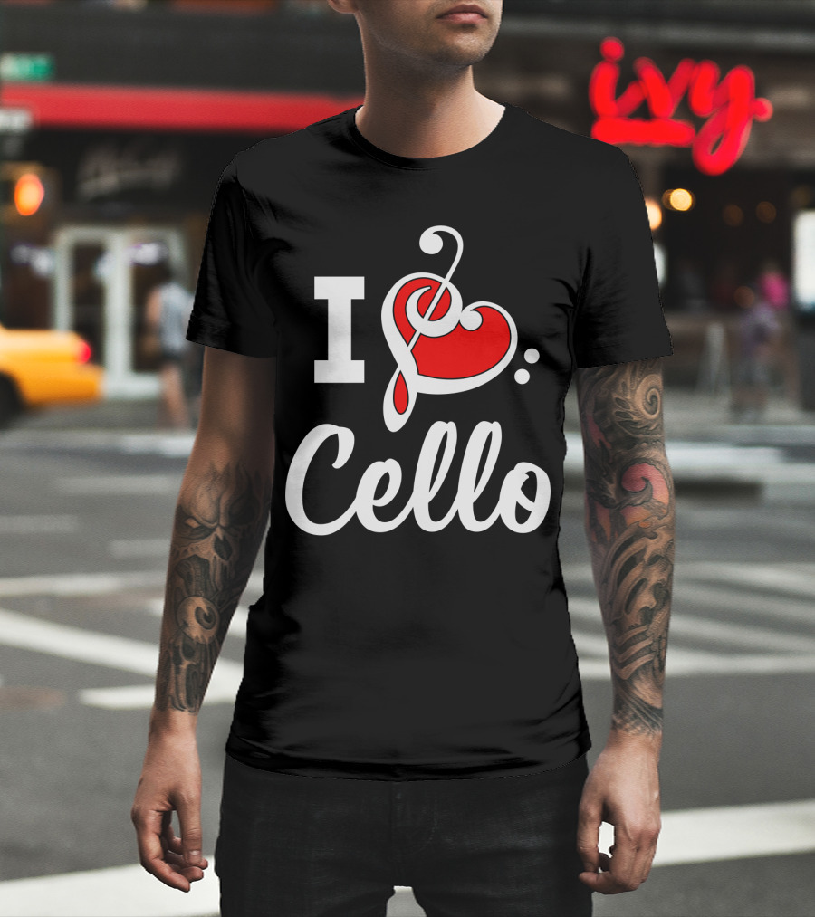 I Love Cello Treble Clef Heart T-Shirt
