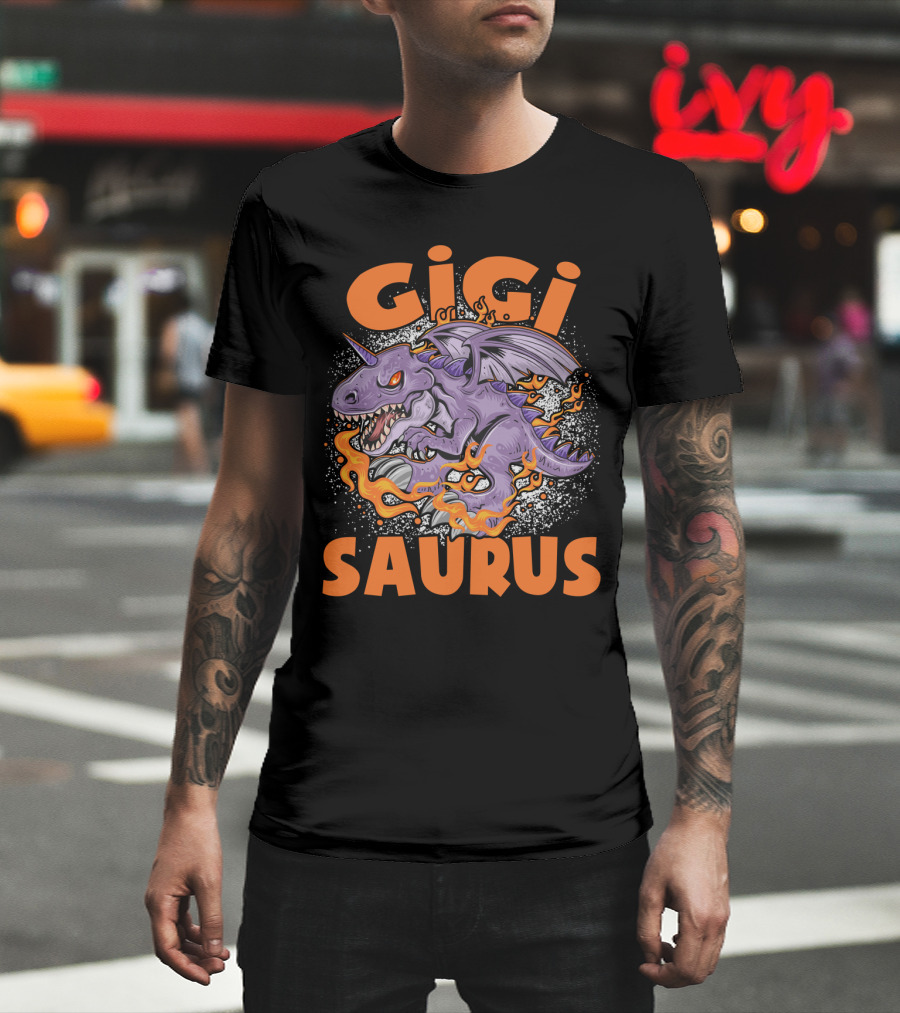GIGI SAURUS Purple Fire-Breathing Dragon Dinosaur With Horns And Wings T-Shirt