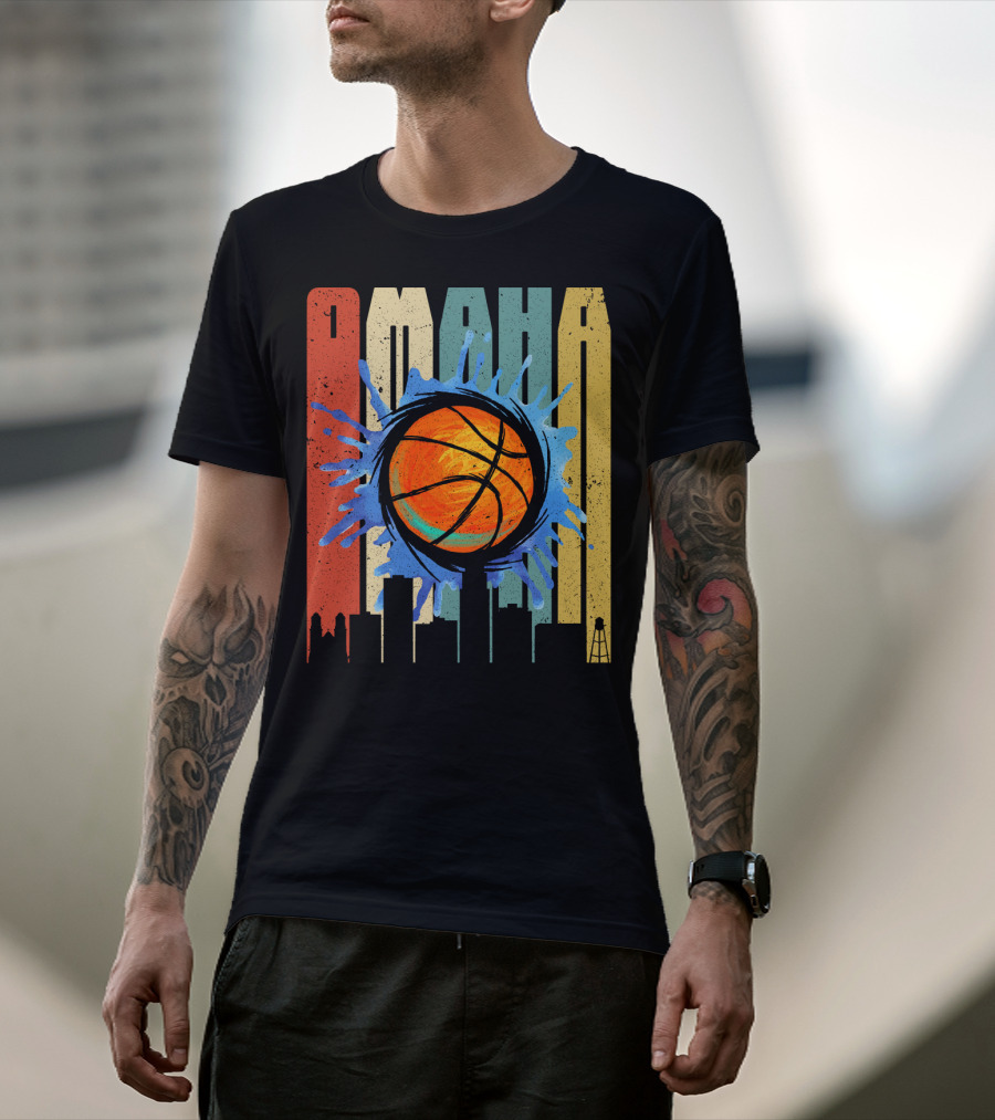 Omaha Basketball Skyline Vintage Splatter T-Shirt