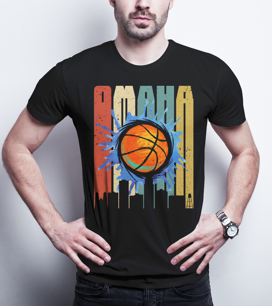 Omaha Basketball Skyline Vintage Splatter T-Shirt