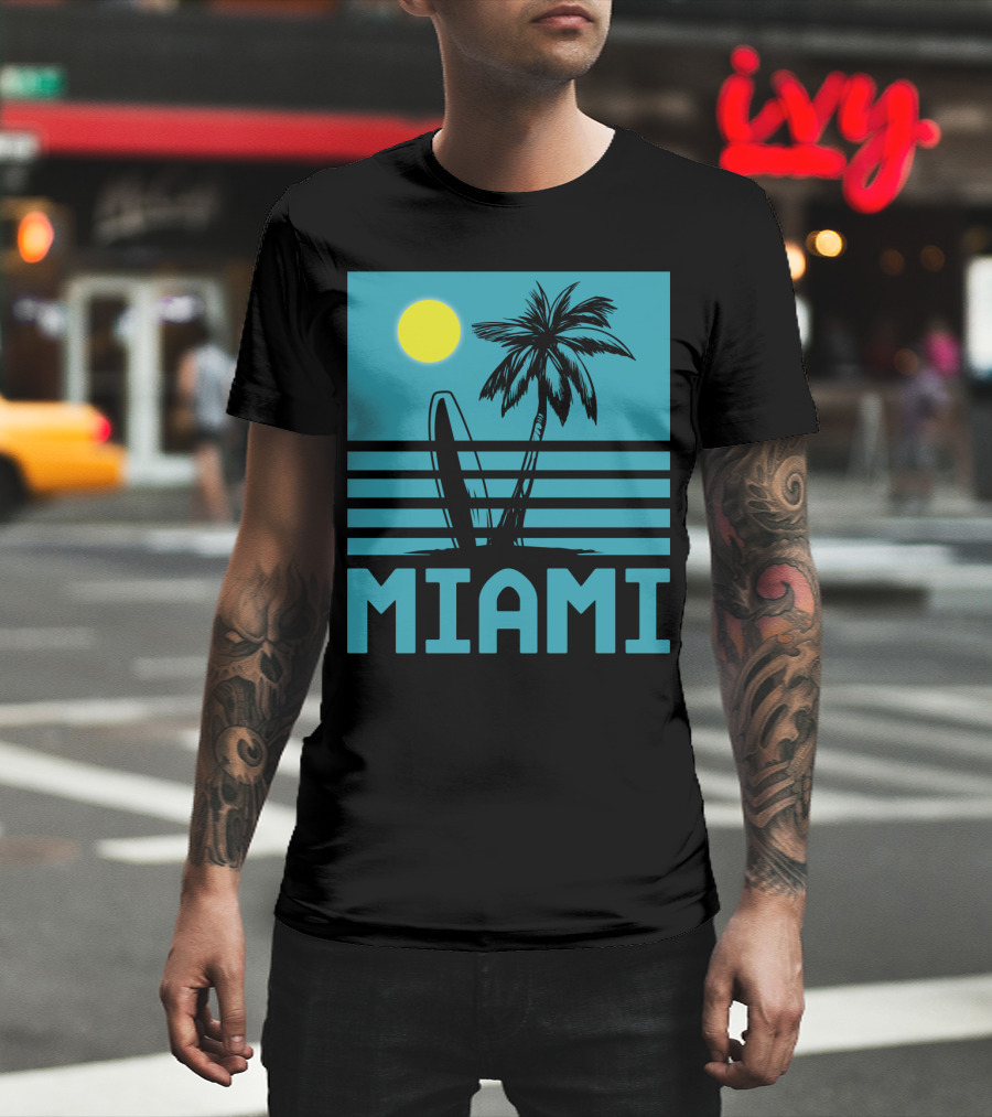 Miami Surf Palm Sunset Retro T-Shirt
