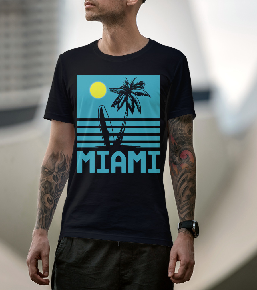 Miami Surf Palm Sunset Retro T-Shirt