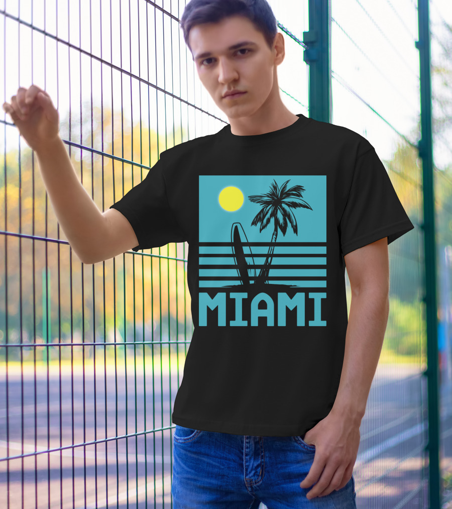 Miami Surf Palm Sunset Retro T-Shirt
