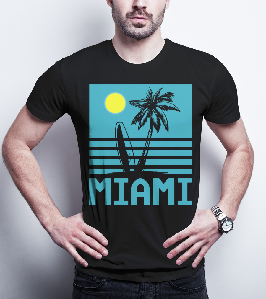Miami Surf Palm Sunset Retro T-Shirt