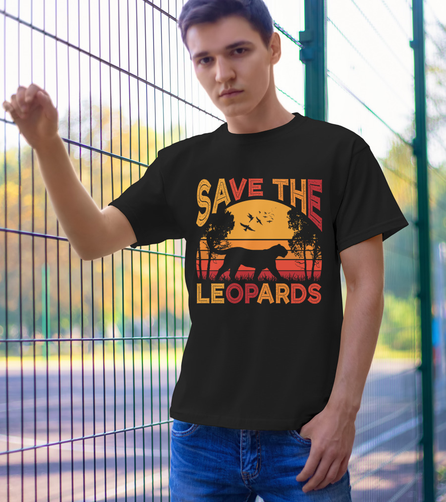 SAVE THE LEOPARDS Sunset Silhouette With Birds And Trees T-Shirt