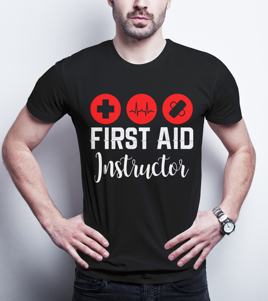 First Aid Instructor Cross Heartbeat Bandage Red Icons T-Shirt