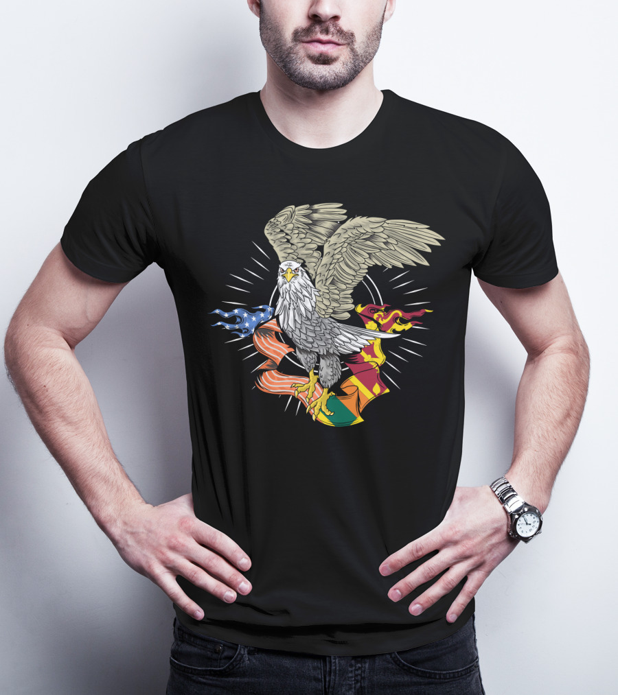 Sri Lankan American Flag Bald Eagle Fusion T-Shirt