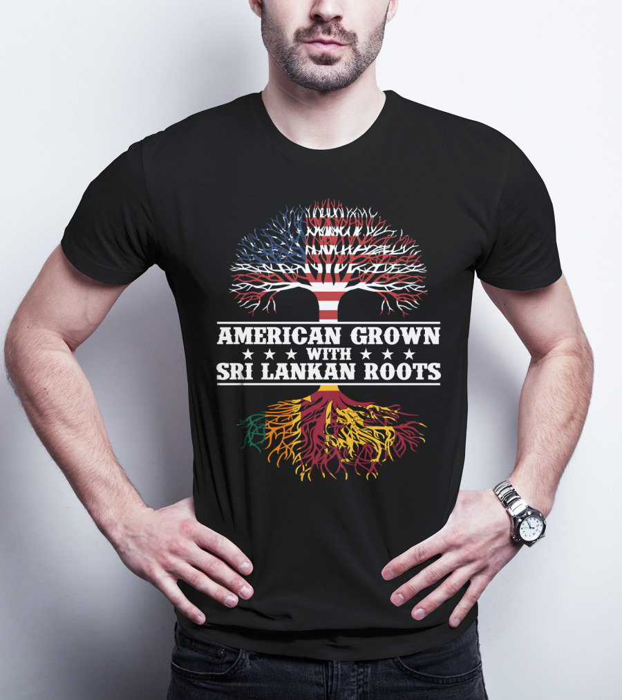 American Grown With Sri Lankan Roots Tree With USA Flag And Lion T-Shirt