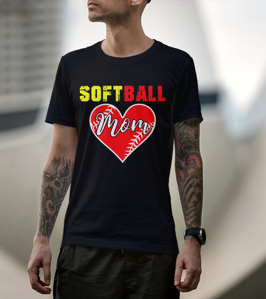 Softball Mom Heart Softball Fans T-Shirt