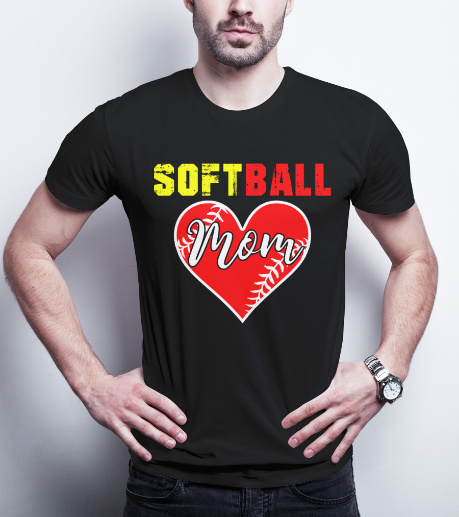 Softball Mom Heart Softball Fans T-Shirt