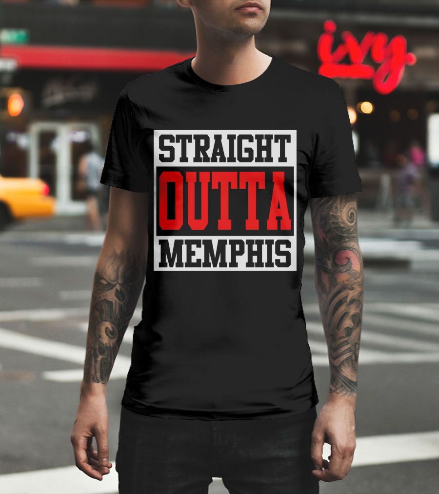 Straight Outta Memphis Bold Urban Block Text T-Shirt